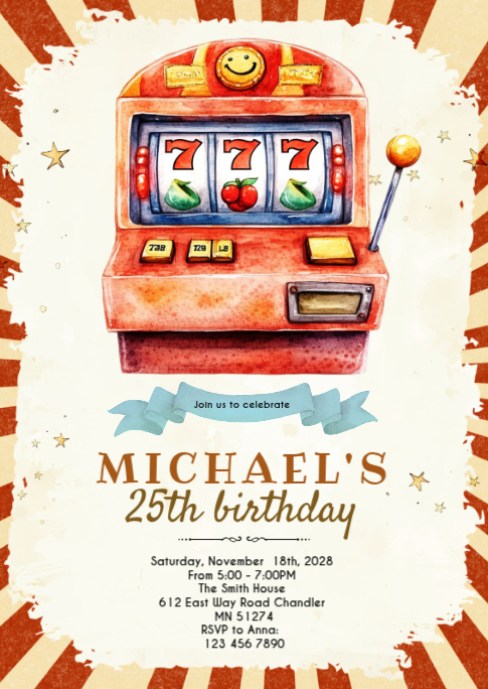 Slot Machine casino party invitation Template | PosterMyWall
