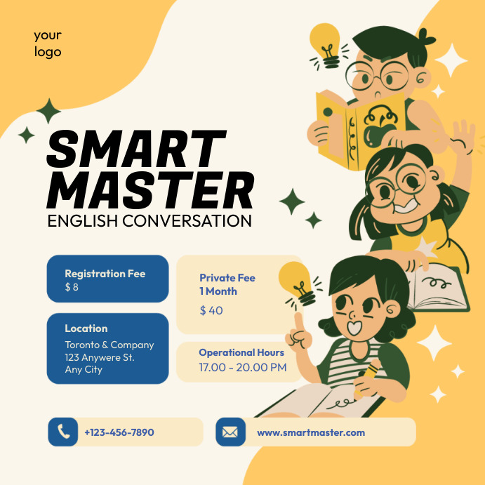 Plantilla de Conversación en Inglés Search Smart Master | PosterMyWall