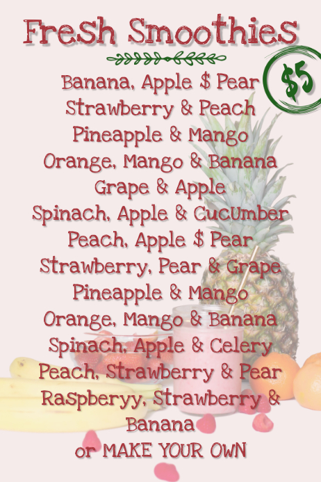 Smoothie Juice Menu Card Template | PosterMyWall