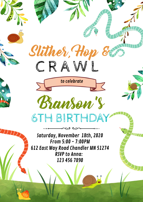 Snake and snail party invitation Template | PosterMyWall