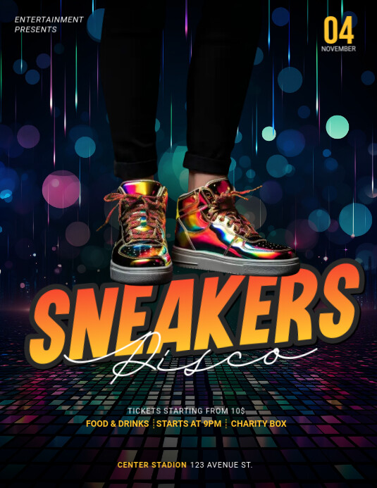 Sneakers Disco Party flyer template | PosterMyWall
