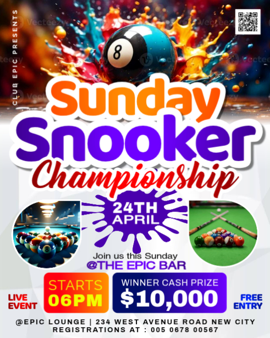 Plantilla de Snooker Championship game tournament billiard pool table ...