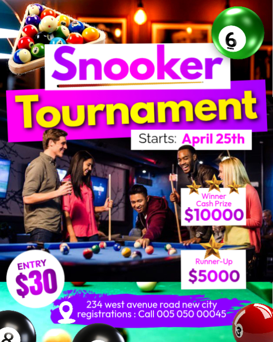 Szablon Snooker Tournament World Championship Billiards Competition ...
