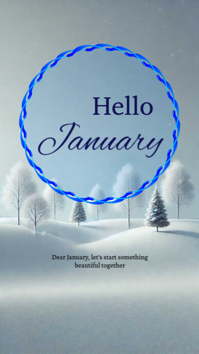 snow background hello january card blue frame instagram story Templat ...