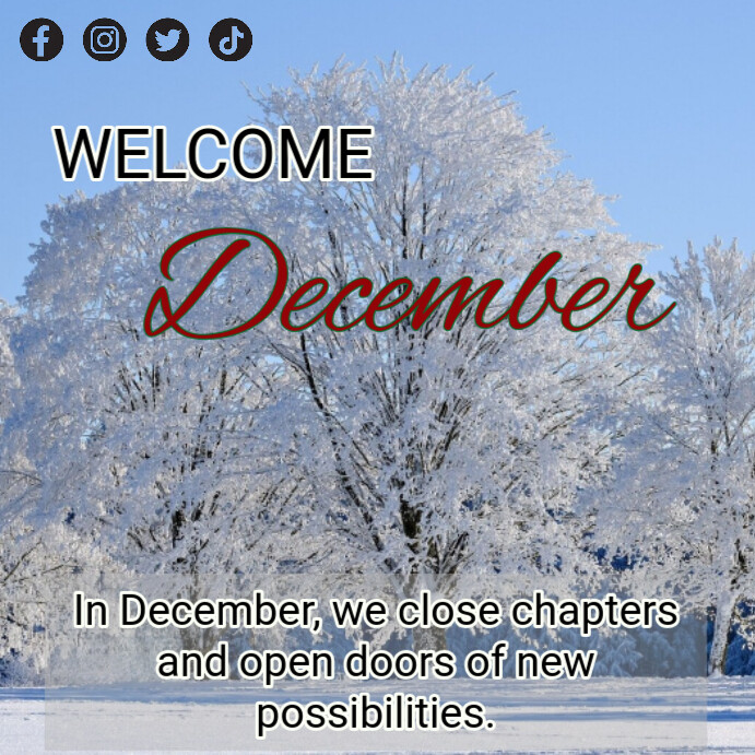 Snow background welcome December greeting quote and prayer template ...