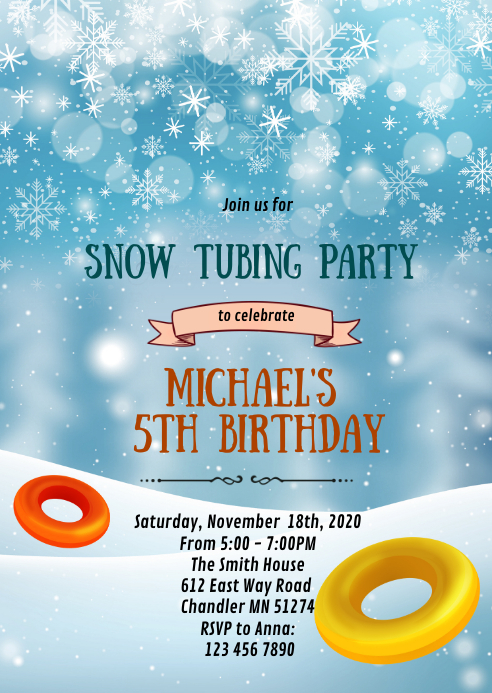Snow tubing birthday card invitation Template | PosterMyWall