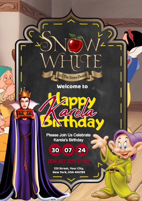 Plantilla de Snow White and the Seven Dwarfs Birthday Invi | PosterMyWall