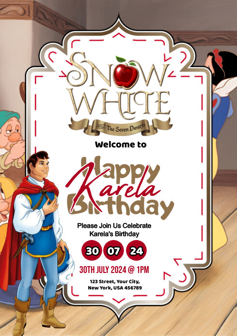 Snow White and the Seven Dwarfs Birthday Invi Template | PosterMyWall