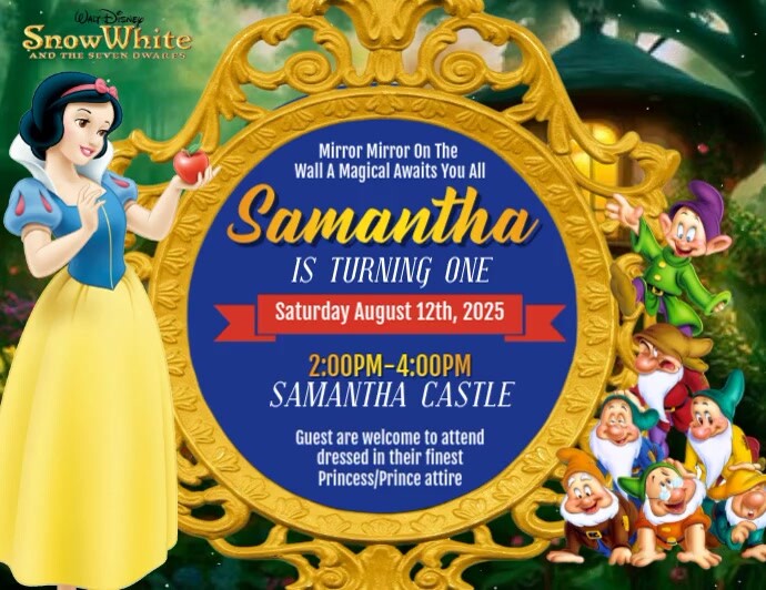 Snow White Birthday Invitation Template | PosterMyWall
