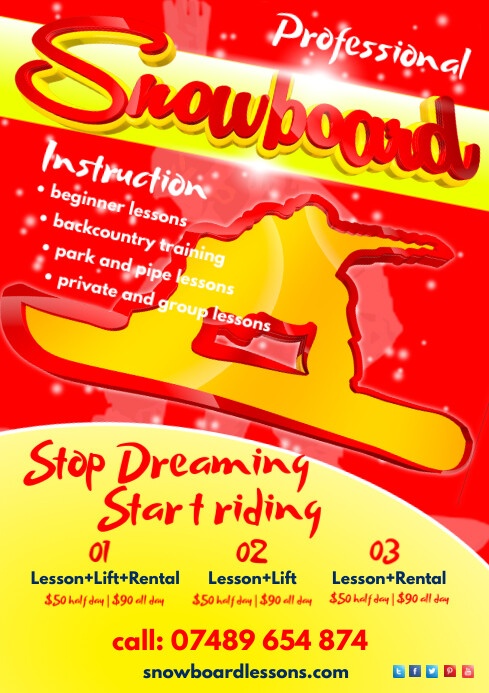 Snowboard Lessons Flyer Template | PosterMyWall