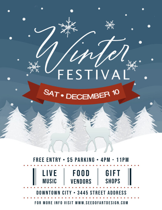 Snowy Blue Winter Festival Event Flyer | PosterMyWall