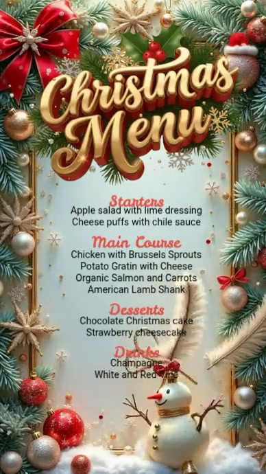 Snowy Christmas Menu Card Template | PosterMyWall