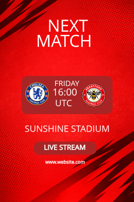 Plantilla de Soccer Match Poster – Chelsea vs Brentford | Live Stream ...