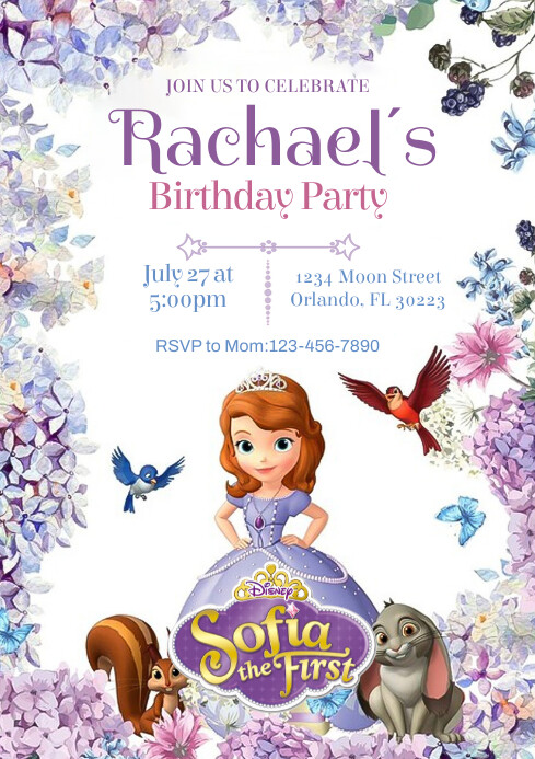 Sofia The First Invitation Template Custom Birthday Party Invitation