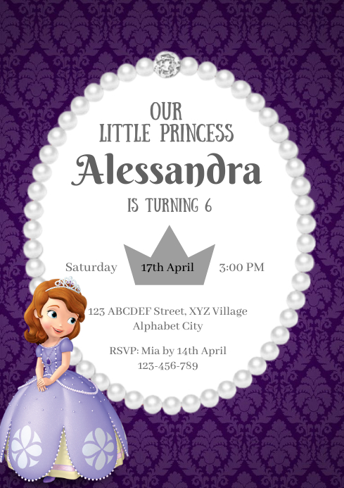 Sofia the First Birthday Invitation Template | PosterMyWall