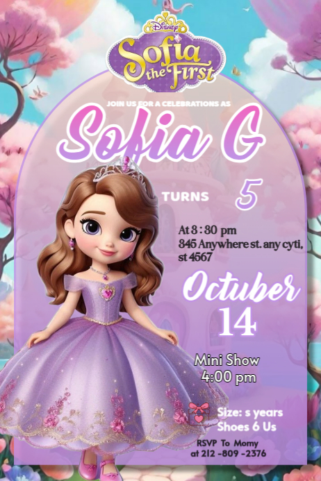 Sofia the First Once upon a Princess invitation party temple flayer editablet celebration kids ...