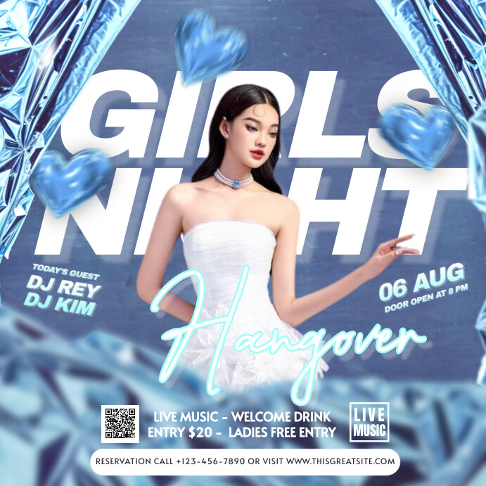 Copy of Soft Blue 3d Girls Night Party Instagram Post | PosterMyWall