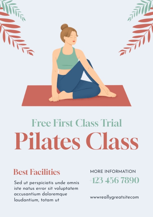 Soft Blue Floral Illustrative Pilates Class Template | PosterMyWall