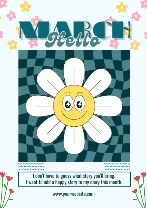 Copy of Soft Blue Retro Hello March Flyer | PosterMyWall