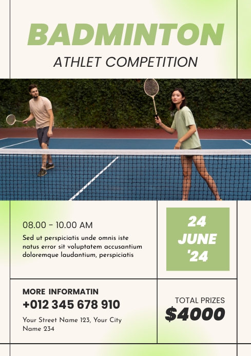 Soft Green Gradient Badminton Competition Template | PosterMyWall