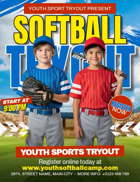 Softball Youth Tryout Template | PosterMyWall