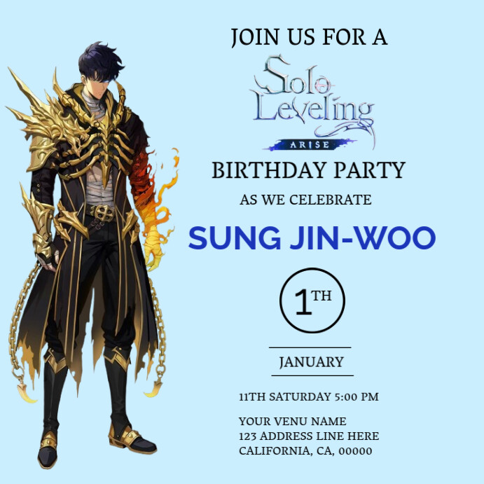 SOLO LEVELING Birthday Invitation Template | PosterMyWall