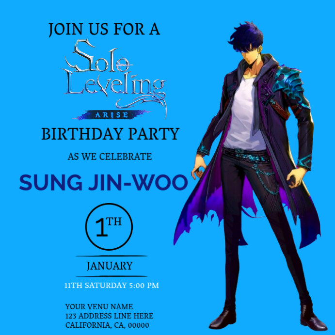 Plantilla de SOLO LEVELING Birthday Invitation Template | PosterMyWall