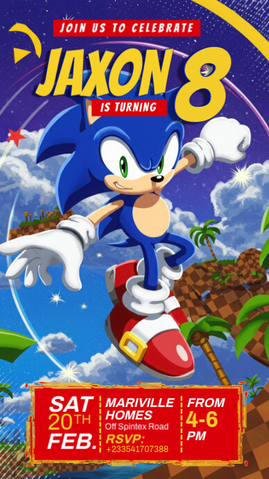 sonic birthday invitation Template | PosterMyWall