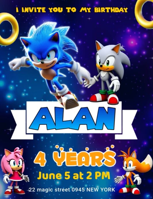 Sonic birthday invitation Template | PosterMyWall