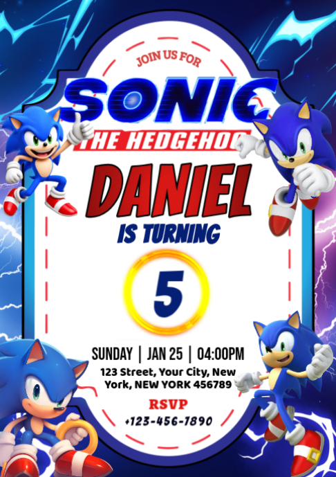 Sonic-birthday-invitation-theme-party-flyer Template | PosterMyWall
