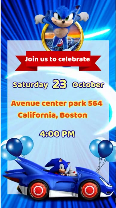 Sonic Birthday Invitation Video Template | PosterMyWall