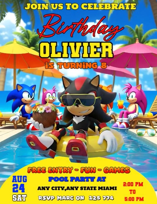Sonic Pool Birthday Invitation Template | PosterMyWall