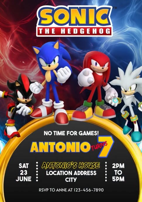 Sonic red and blue birthday invitation templa Template | PosterMyWall