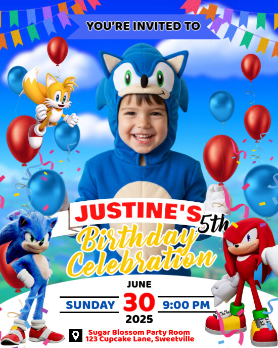 Copy of sonic theme birthday invitation card for kids | PosterMyWall