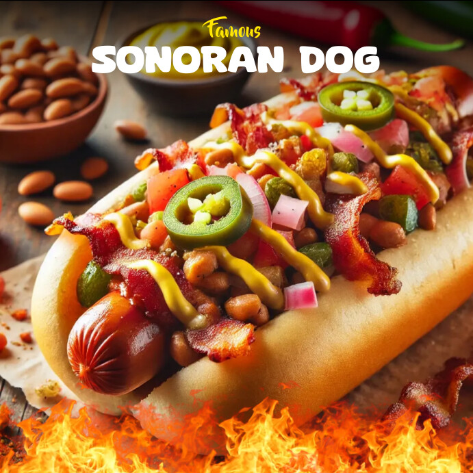 Sonoran hot dog - Specialty Hot dog - Hotdog Template | PosterMyWall