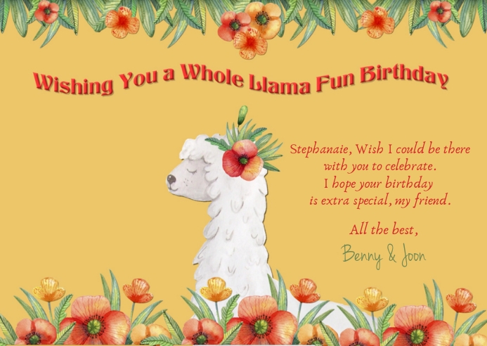Sophisticated Birthday Llama Postcard Template | PosterMyWall