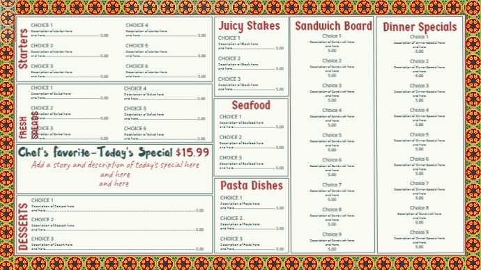 Sophisticated Digital Display Menu with Arabesque Border Template ...