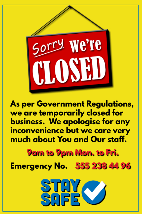 Sorry We're Closed Template | PosterMyWall