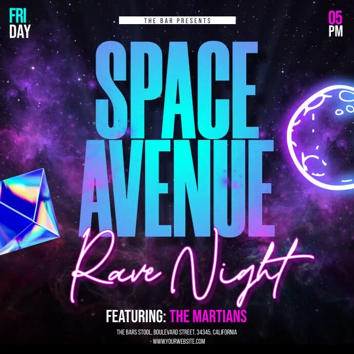 Space Avenue Rave Night Template | PosterMyWall