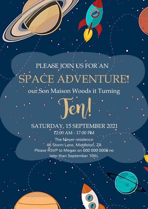 Copy of SPACE birthday party design template | PosterMyWall