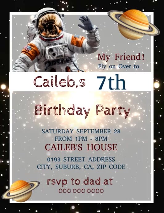 space birthday party invitation Template | PosterMyWall