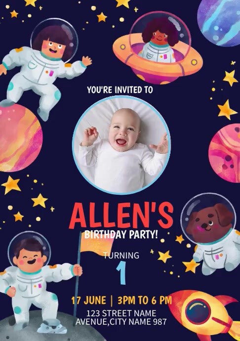 Space Birthday Theme Ads Template | PosterMyWall