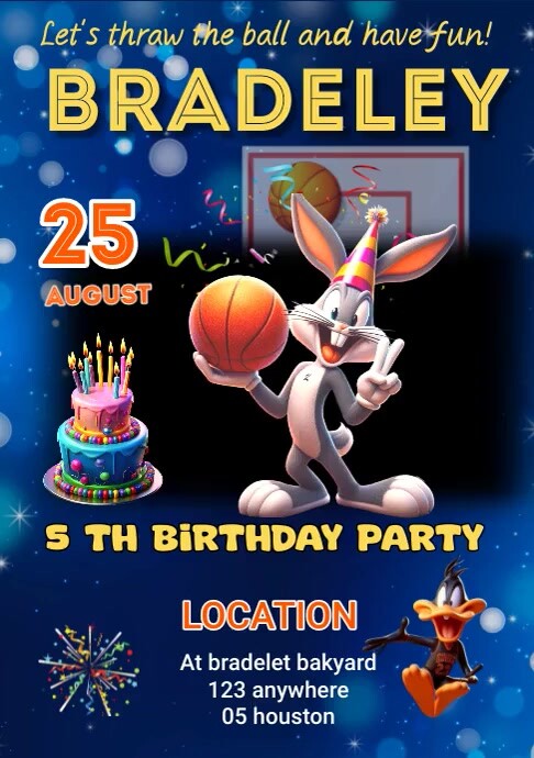 Space Jam Birthday Invitation Modelo | PosterMyWall