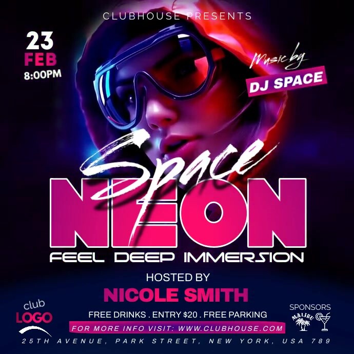 SPACE NEON NIGHT PARTY FLYER POSTER Template | PosterMyWall