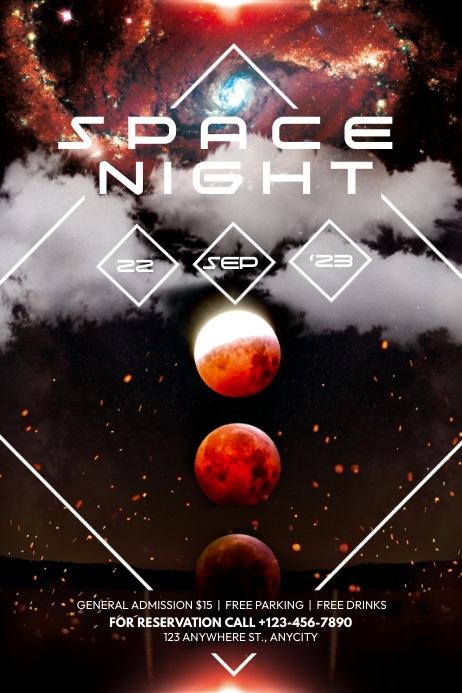Modèle Space Night Party with red planets | PosterMyWall