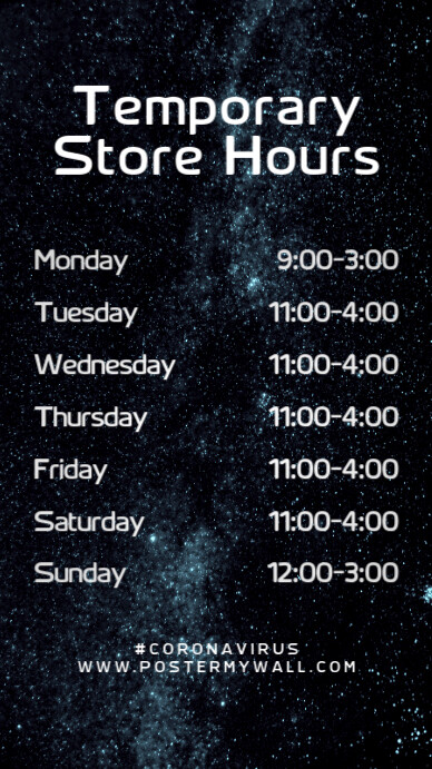 Space Sky Store Hours of Work Instagram Post Template | PosterMyWall