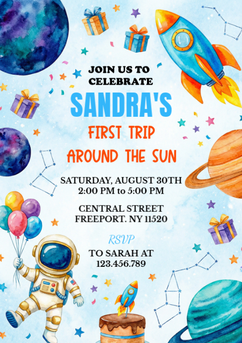 Space-Themed Birthday Invitation templaat | PosterMyWall