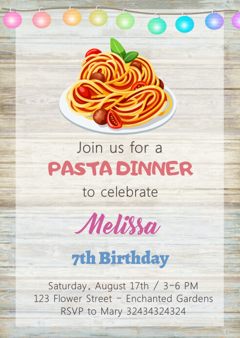 Spaghetti Birthday Invitation Template | PosterMyWall