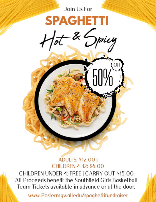 Spaghetti Dinner Fundraiser Flyer Templat | PosterMyWall