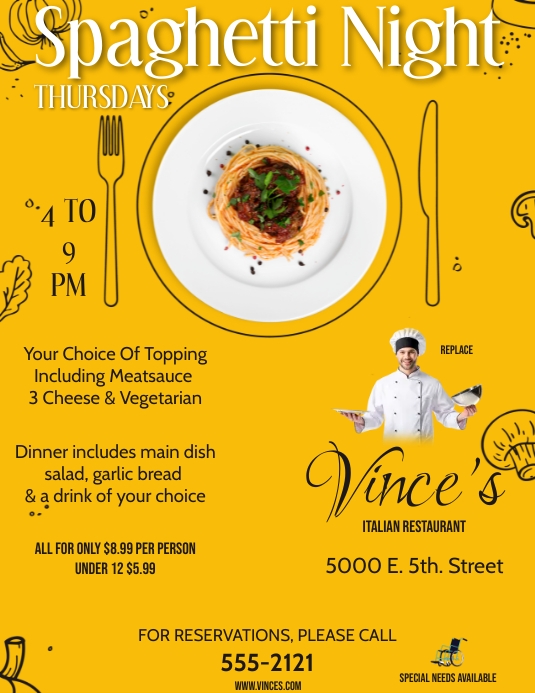 SPAGHETTI NIGHT Template | PosterMyWall